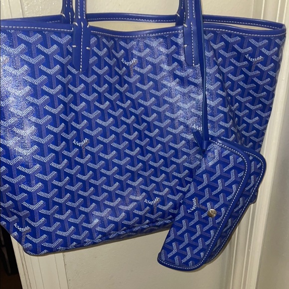Goyard | Bags | Goyard Blue Chevron Tote Bag With Leather Trim | Poshmark
